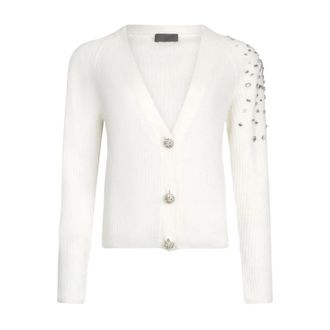 Liu Jo Woll-Cardigan mit Schmuckstein-Stickerei - - Knitwear - Damen - Wei&szlig; - L