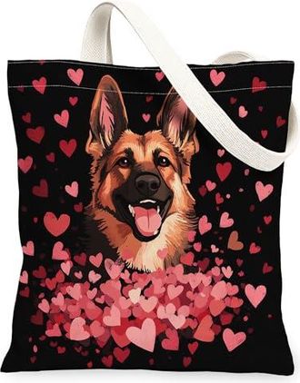 Generic Sac fourre-tout r&eacute;utilisable en toile pour la Saint-Valentin, motif dogue allemand, 33 x 38 cm, sac d&eacute;picerie r&eacute;utilisable pour femme, amoureux des an