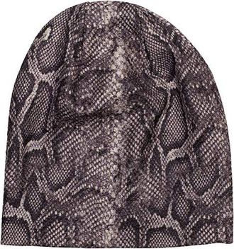 styleBREAKER Bonnet Dame avec Motif Python Serpent et Surface Brillante, Bonnet Long Slouch 04024174, Couleur:Marron fonc&eacute;