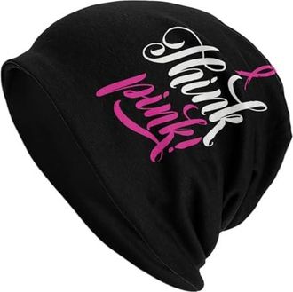 Generic Femme Homme Bonnet dhiver Pensez Rose avec Le Ruban Rose pour La Sensibilisation Au Cancer Bonnet &Agrave; Revers Doux Bonnets De Ski Classique Bonnets Trico