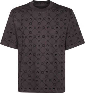Marine Serre Homme, Tops, Noir, Taille: S Moonogram Flocked Jersey Relaxed T-Shirt