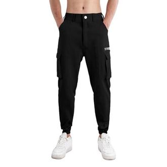 Generic Pantalon cargo l&eacute;ger pour homme - Taille haute - Coupe ample - Pantalon de randonn&eacute;e en plein air, Noir, XL