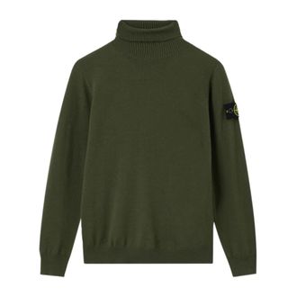 Stone Island Homme, Pulls, Vert, Taille: XL Pull en Laine &agrave; Col Roul&eacute; avec Patch Logo