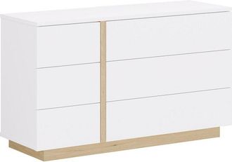Vente-Unique Vente-Unique - Commode 6 tiroirs en panneau de particule blanc et naturel - Dimensions 120x70x39 cm - Tiroirs coulissants push to open