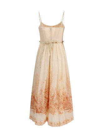 Zimmermann Womens Wanderlust Corset Midi Dress Coral-Toile Cotton Long