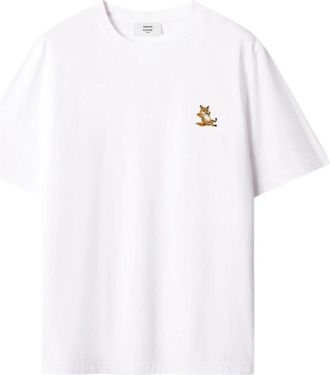 Maison Kitsun&eacute; Chillax Fox Patch Regular T-Shirt - - Tops - Damen - Wei&szlig; - S