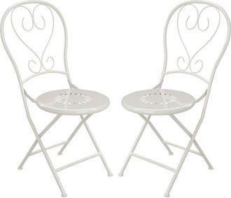 Vente-Unique Lot de 2 chaises de jardin pliantes en m&eacute;tal fa&ccedil;on fer forg&eacute; - Blanc - GUERMANTES de MYLIA