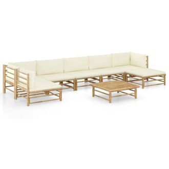 vidaXL Vidaxl - Salon de jardin 8 pcs avec coussins blanc cr&egrave;me bambou