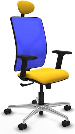 Piqueras y Crespo Arbeitsstuhl mit Armlehnen, h&ouml;henverstellbarer Lendenwirbelst&uuml;tze und festem Kopfteil, ausgestattet mit Sincro 3 Positionen und Schneideschaum, Blau/G