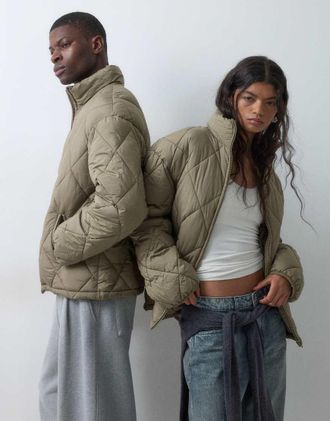 Collusion Unisex Oversize-Steppjacke mit Stehkragen in Khaki-Braun