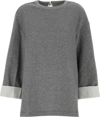 Carven Femme, Sweatshirts et sweats &agrave; capuche, Gris, Taille: 38 FR Jt305 Silk Cuff SweaT-shirt