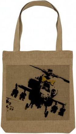 Fabulous Sac Shopping Tote Bag Aspect Lin - Banksy Pretty Copter Helicoptere Combat Street Art Graffiti - Sac de Courses Toile Epaisse 360g Beige Naturel Cabas
