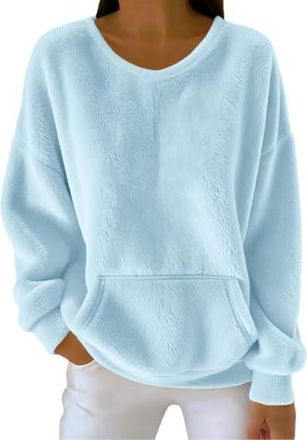 Generic Sweat-shirts pour femmes UK Sweatshirt de couleur unie surdimensionn&eacute; haut col rond manches longues automne hiver d&eacute;contract&eacute; confortable automne mode