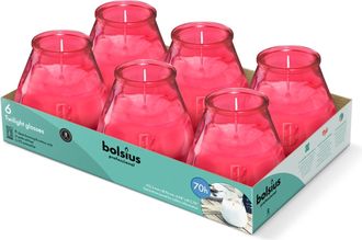 Bolsius Bolsius - Outdoorkerzen - 6 Stück - Im Glass - Fuchsie - Brenndauer 70 Stunden - Ohne Palmöl - sauberes Abbrennen - Baumwolldocht