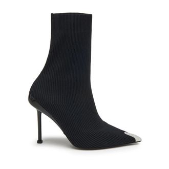 Alexander McQueen Gestrickte Kn&ouml;chelstiefel mit Silberner Zehenkappe - - Shoes - Damen - Schwarzk - 38 EU