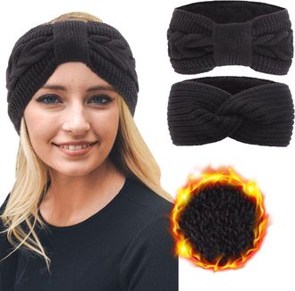 Dreshow Stirnband Damen Winter Stirnb&auml;nder Strick, Haarband Ohrenw&auml;rmer, Dickes Fleecefutter Haarb&auml;nder Verdicken Headwrap Kopfband f&uuml;r Damen