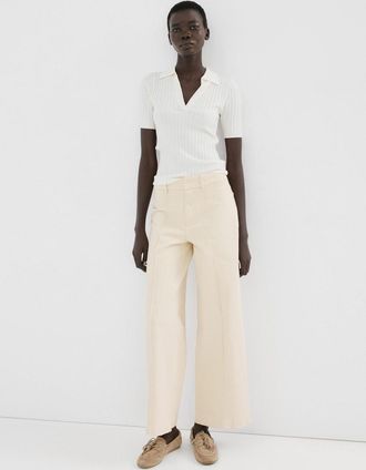 Mango Jean large taille haute &agrave; coutures vanille - Femme - 32 - MANGO