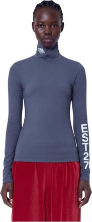 Lacoste Runway High Neck Printed Stretch T-shirt - - Knitwear - Damen - Grau - M