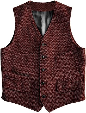 Solovedress Wolle Anzugweste Formale Regular Fit Weste Anzug Weste für Hochzeit Groomsmen(Burgundy,XXXL)