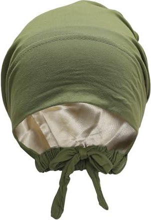 ZLYC Bonnet hijab doublé de satin pour femme avec noeud dans le dos, Vert olive uni, Taille unique
