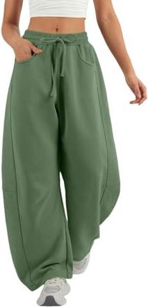 Generico Pantalon de sport femme taille haute pantalon &eacute;l&eacute;gant jambe large athl&eacute;tique pantalon avec poches courb&eacute;es confortable de sport pantalon de surv&ecirc;temen