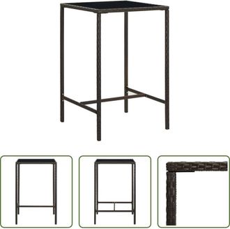 vidaXL Gartenstuhl - Garten-Bartisch Braun 70x70x110 cm Poly Rattan und Glas