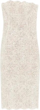 Ermanno Scervino Femme, Robes, Beige, Taille: 36 FR Midi Bustier Lace Dress with Crystals