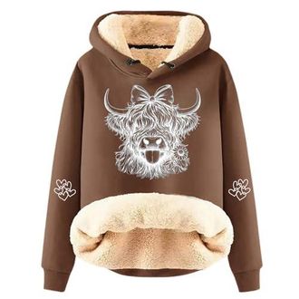 Generic Sweat &agrave; capuche en laine dagneau &eacute;paisse et chaude pour femme Printemps 2026, marron, 4XL
