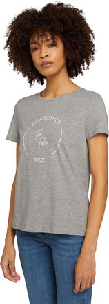 Tom Tailor Damen Basic T-Shirt mit Print 1032050, 11282 - Silver Grey Melange, M