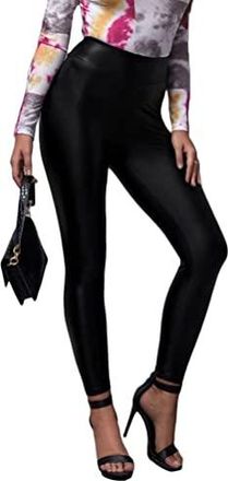 ORANDESIGNE Legging Simili Cuir Femme Faux Tregging Pantalon à Doublure Polaire Élastique Tight Extensible Taille Leggins Pantalon Crayon G Noir L