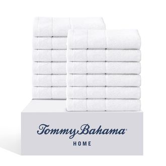 Tommy Bahama Waschlappen, saugfähiges und lichtbeständiges Baumwollhandtuch-Set, modische Badezimmerdekoration (Island Retreat White, 12-teilig)