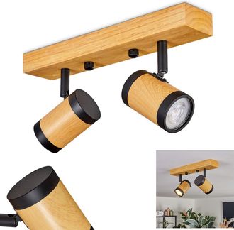 HOFSTEIN Deckenleuchte Martim, moderne Deckenlampe aus Holz/Metall in Natur/Schwarz, Leuchte 2-flammig im skandinavischen Design mit verstellbaren Strahlern, 2