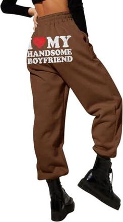 Generic Pantalon de jogging tendance pour femme, pantalon de surv&ecirc;tement avec poches, taille haute, coupe athl&eacute;tique, pour la Saint-Valentin, 2026, caf&eacute;, XXL