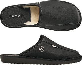 Estro & Luminara Chaussons Homme Pantoufles Homme - Cuir Mules Homme Laine Pantoufle Homme Semelle Inoubliable Rust (Noir Laine, 41)