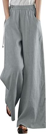 Generic Pantalon d&eacute;t&eacute; ample en lin pour femme - Pantalon taille haute pour femme - Pantalon long baggy &agrave; jambe large avec poches - Pantalon sarouel - Pantalon
