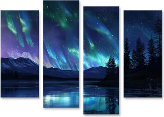 Islandburner Bild auf Leinwand Sch&ouml;nes Nordlicht, helle Aurora Borealis, winterliche Atmosph&auml;re Bilder Wandbilder Poster