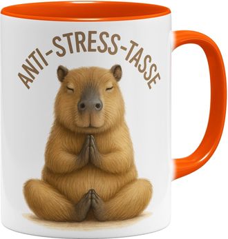 OM3 Capybara Anti-Stress Kaffee-Tasse mit Spruch - Lustige Keramiktasse mit meditierendem Wasserschwein - Keramik Becher - 325ml - Beidseitig Bedruckt - O