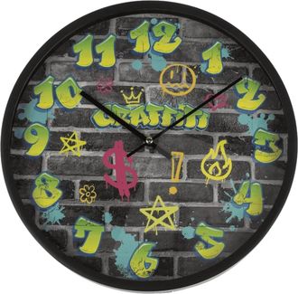 Out of the Blue Glas-Wanduhr Graffiti - Modernes Streetart-Design - Hochwertiges Glasgeh&auml;use - Ma&szlig;e 30 &times; 30 &times; 4,5 cm - F&uuml;r 1 Mignon-Batterie (AA) - In Geschenkbox