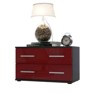 Vladon Nachttisch Nachtkonsole Kioto, Made in Germany, Korpus in Schwarz matt/Front in Bordeaux Hochglanz