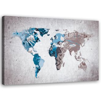 Feeby Vlies Leinwandbild XXL Weltkarte Kontinente Erdkunde 120x80 cm Wandbild Kunst Bilder Schlafzimmer Deko Wohnzimmer Abstraktion Erde Konturenkarte mehrf