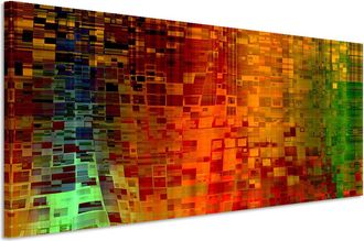 Paul Sinus Art 150x50cm Leinwandbild auf Keilrahmen Kunst Hintergrund abstrakt Pixel rot gr&uuml;n gelb Wandbild auf Leinwand als Panorama