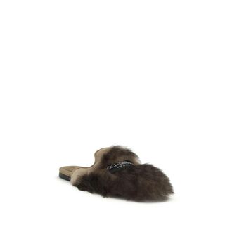 Dolce & Gabbana Womens Gray Lamb Ovis Aries Mules