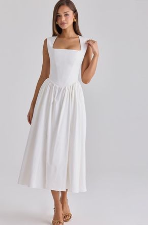 House of CB Emmy - Midi-Sommerkleid aus Baumwolle in Wei&szlig;