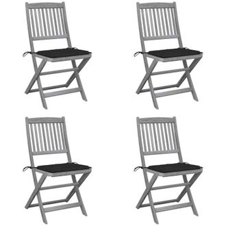 vidaXL Vidaxl - Chaises pliables dext&eacute;rieur lot de 4 et coussins Bois dacacia