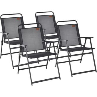 Costway Costway - Chaise Pliante Ext&eacute;rieur Lot de 4, Chaise de Jardin Pliante avec Si&egrave;ge en Textil&egrave;ne et Accoudoirs, Cadre en M&eacute;tal, pour Salon de Jardin