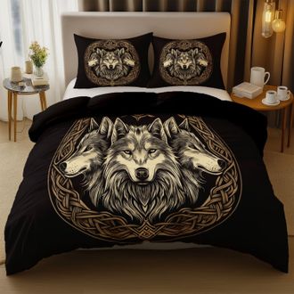 Generic Wendbarer Bettbezug 155 x 220 cm - Traditionell Tier Keltisch Bedruckter 3 Teilig Schwarz Bettw&auml;sche-Sets f&uuml;r Kinder Damen Herren M&auml;dchen Dekoration, 