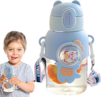 Generic Bouteille de sport avec paille | Tasse deau anti-fuite en silicone de dessin animé - Grande capacité facile à nettoyer avec sangle réglable pour la co