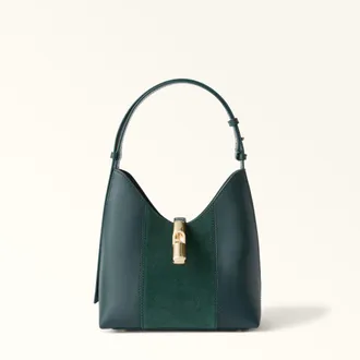 Furla Goccia Schultertasche S Toni Dark Forest Gr&uuml;n Sidney-kalbsleder + Wildleder Damen