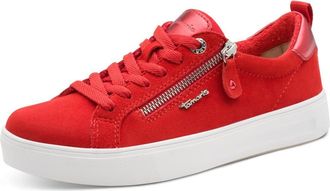 Tamaris Comfort Damen Sneaker flach mit Rei&szlig;verschluss Freizeit, Rot (Red Suede), 39 EU