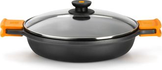 Bra Efficient | Niedriger Kochtopf mit Glasdeckel und abnehmbaren Silikongriffen, 40 cm, für alle Herdarten inklusive Induktion und Backofen geeignet